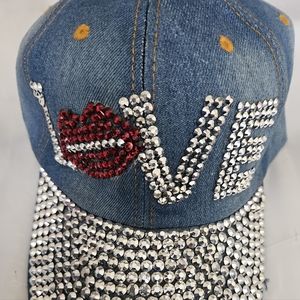 Accessories | Rhinestone Love Kiss Baseball Cap | Poshmark